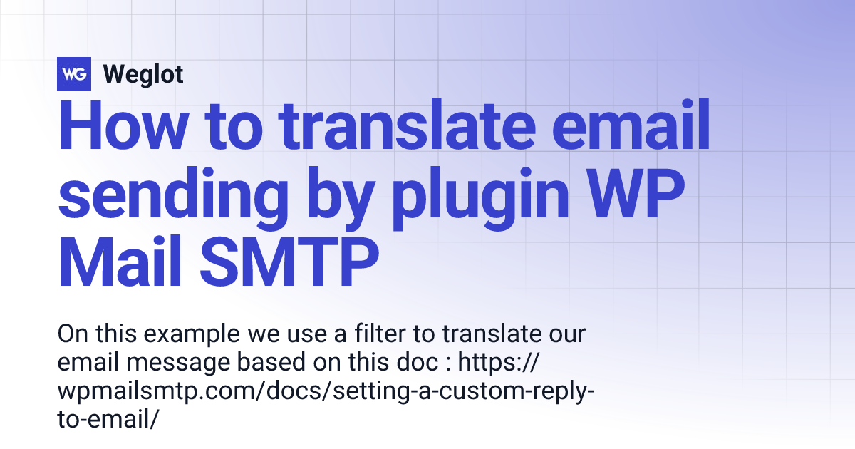 How to translate email sending by plugin WP Mail SMTP | Weglot